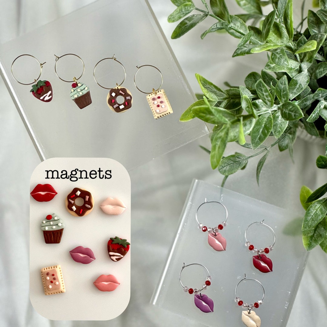 Set of 4 Wine Charms Puckered Lips Sweet Treats Magnets Gift for Her ...