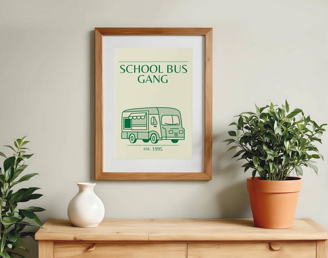 Retro School Bus Design Printable Art, Colorful School Bus Wall Art ...