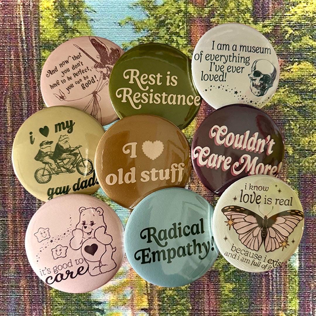 Pinback Button Badges – Unique Vintage Inspired Illustrated Pins ...