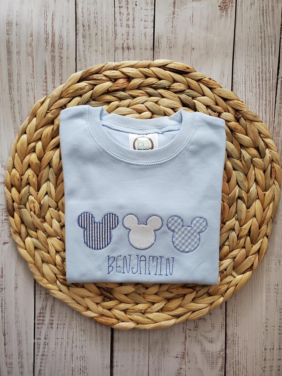 Disney Mickey Mouse Trio Applique/embroidery Shirt With Name (blue or ...