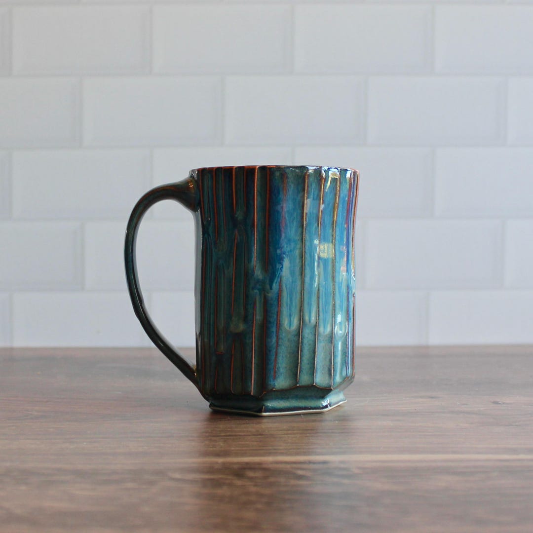 Runny Blue Carved & Textured Ceramic Mug - Etsy