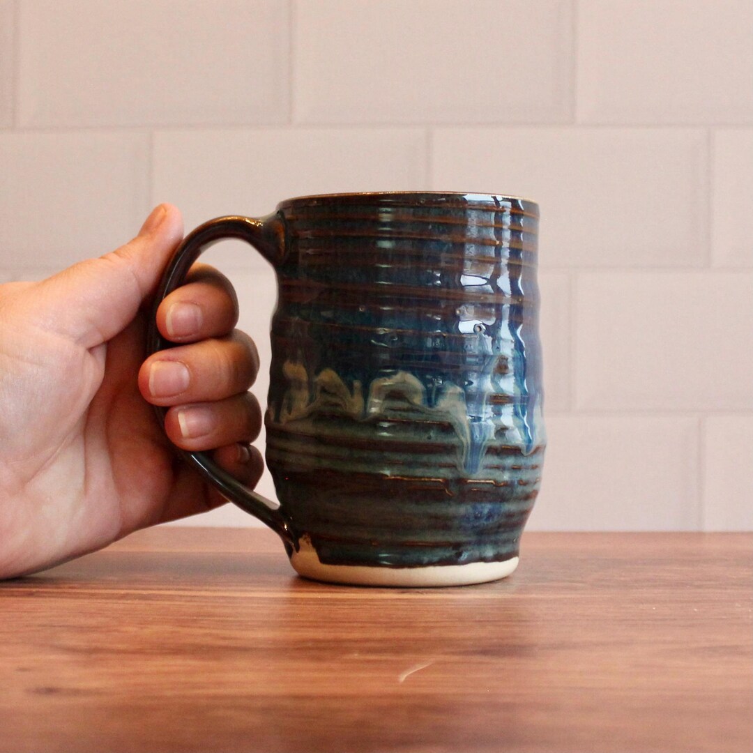Light Brown & Blue Ceramic Mug, Wheel Thrown - Etsy