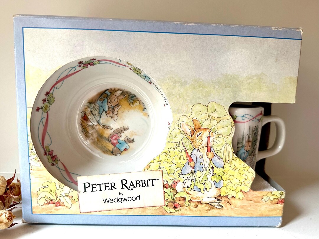 Wedgwood Peter Rabbit 3 Piece Christening Children Breakfast Set Porridge Bowl, Plate & Mug ...