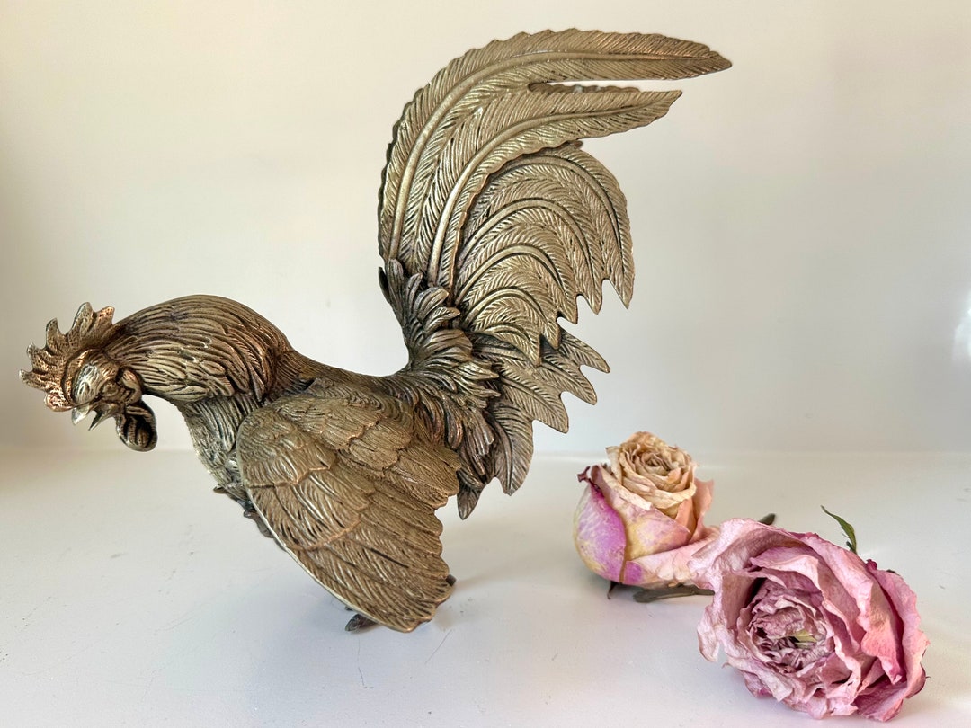 Midcentury Solid Brass Rooster Figurine Handmade Detailed Collectible ...
