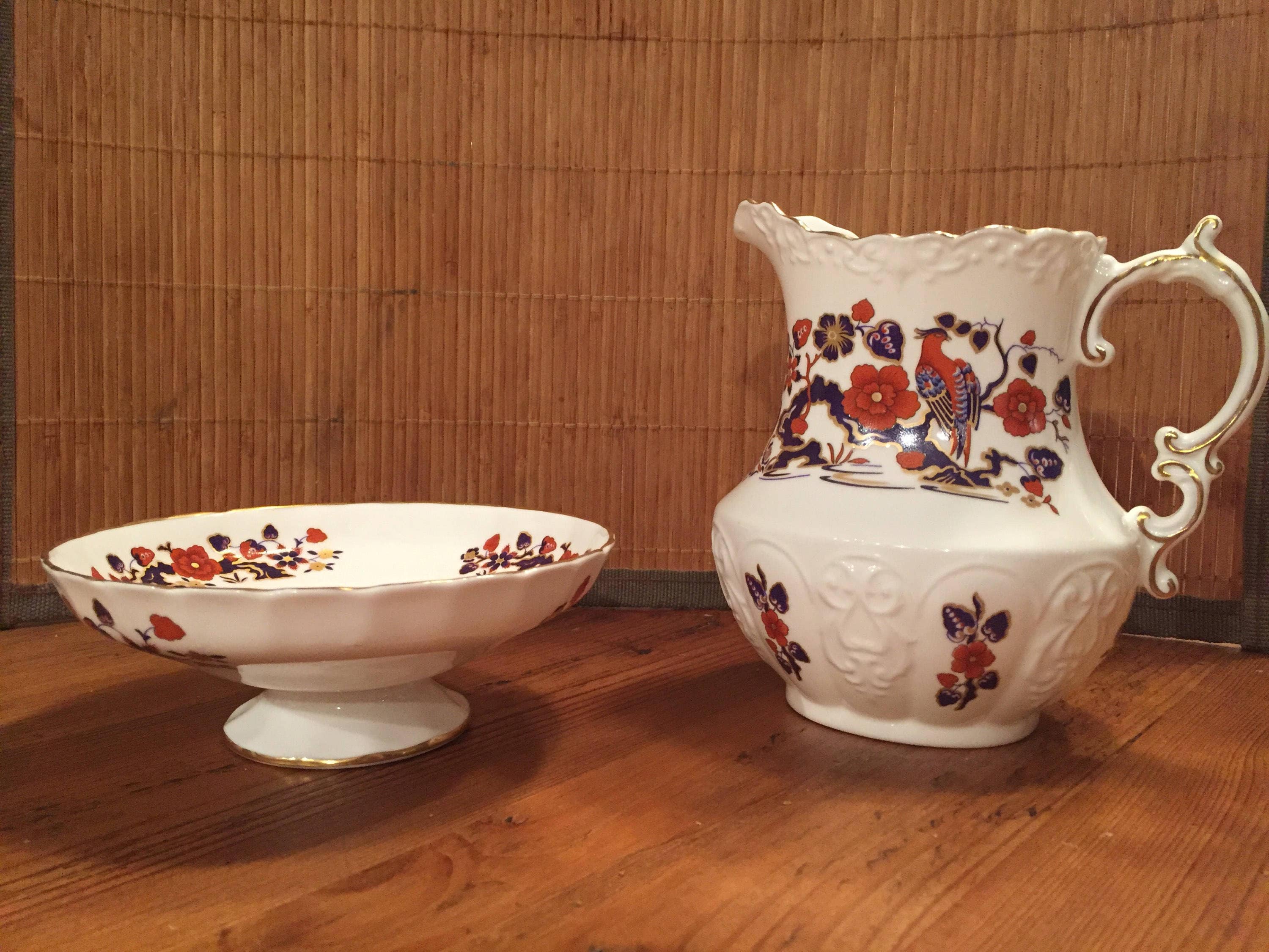 Vintage Aynsley Bone China Pitcher Jug and Footed Dish Set Exquisite ...