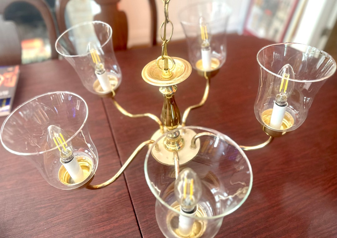 Vintage Classy 5 Arms Brass Chandelier Pendant Light Fixture With 5 ...