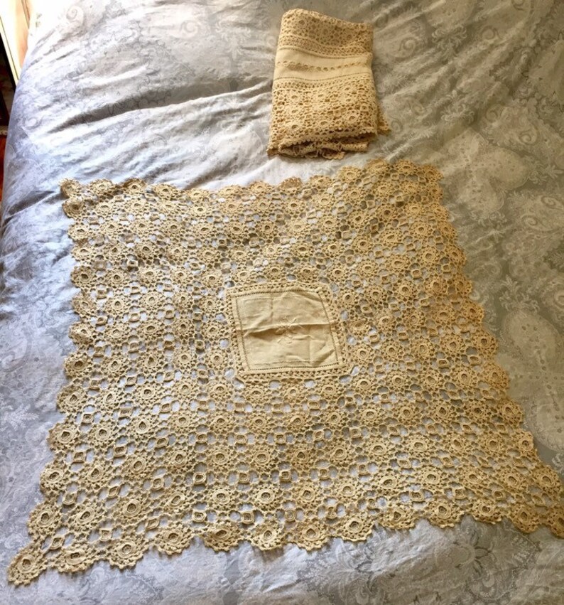 Vintage Handmade Crocheted Linen Heirloom Bedspread Coverlet Tablecloth ...