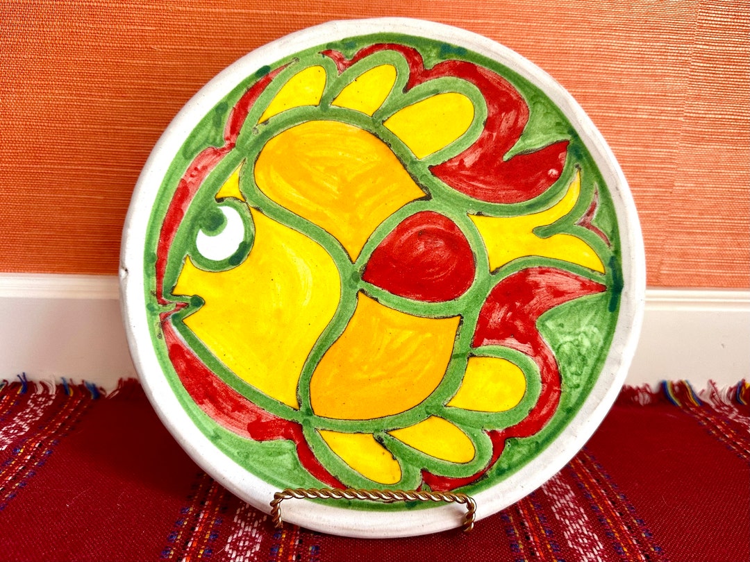 10” Giovanni Desimone Original Art Studio Pottery Cabinet Plate Fish ...