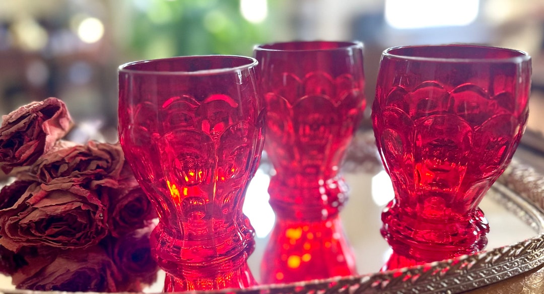Set of 3 Ruby Red Depression Glass Tumblers Whiskey Juice Probably ...