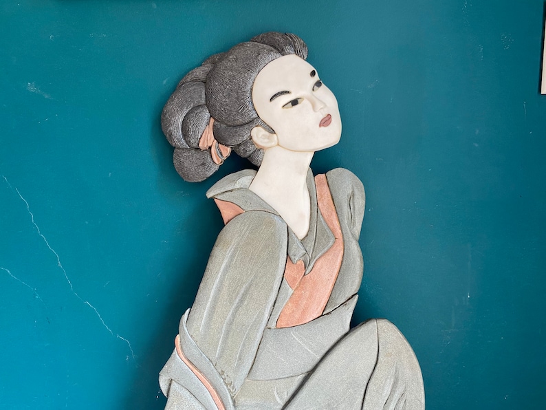 Geisha Natural Stone Wall Plaque Relief Artist Signed Large - Etsy