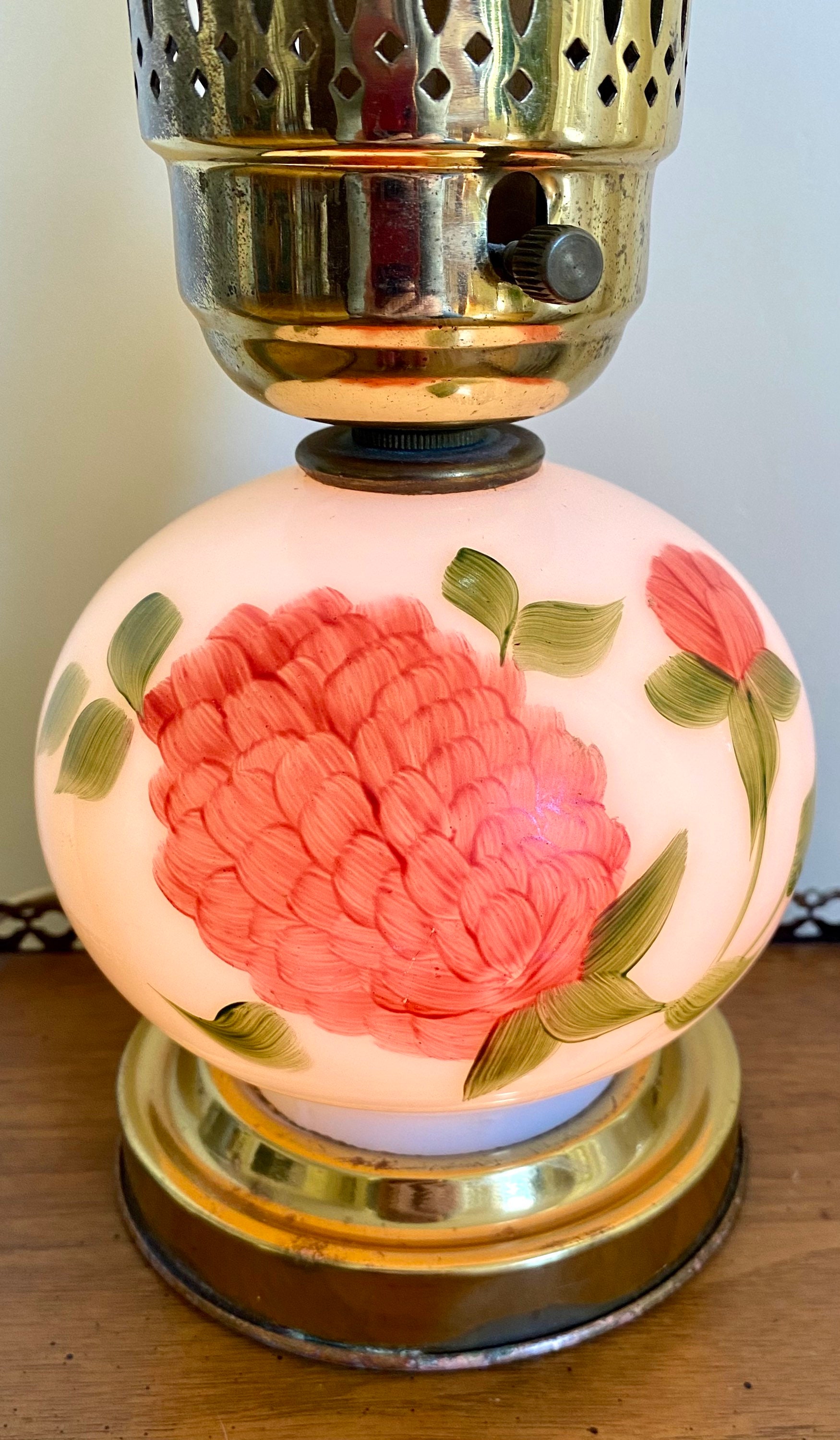 Midcentury Hand Painted Floral Milk Glass Hurricane Lamp Base - Etsy