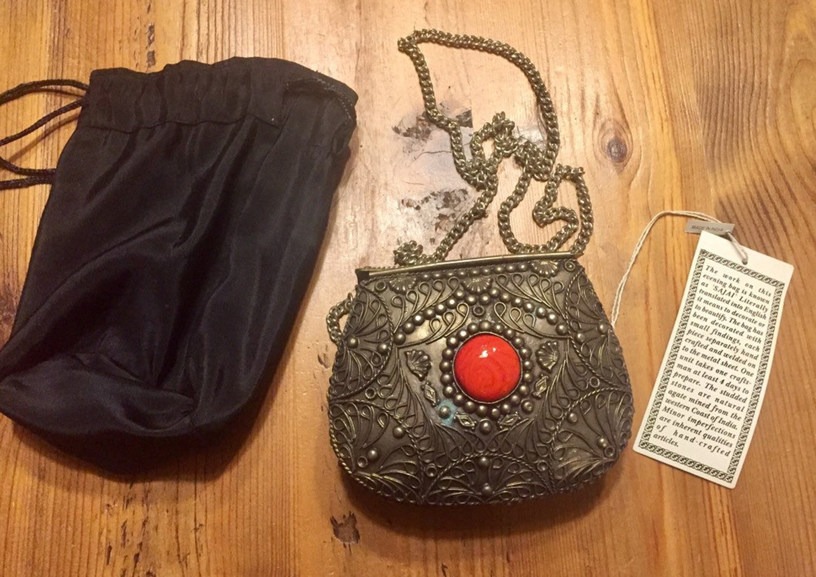 Vintage Handmade Sajai Indian Metal and Genuine Agate Gemstone Purse ...