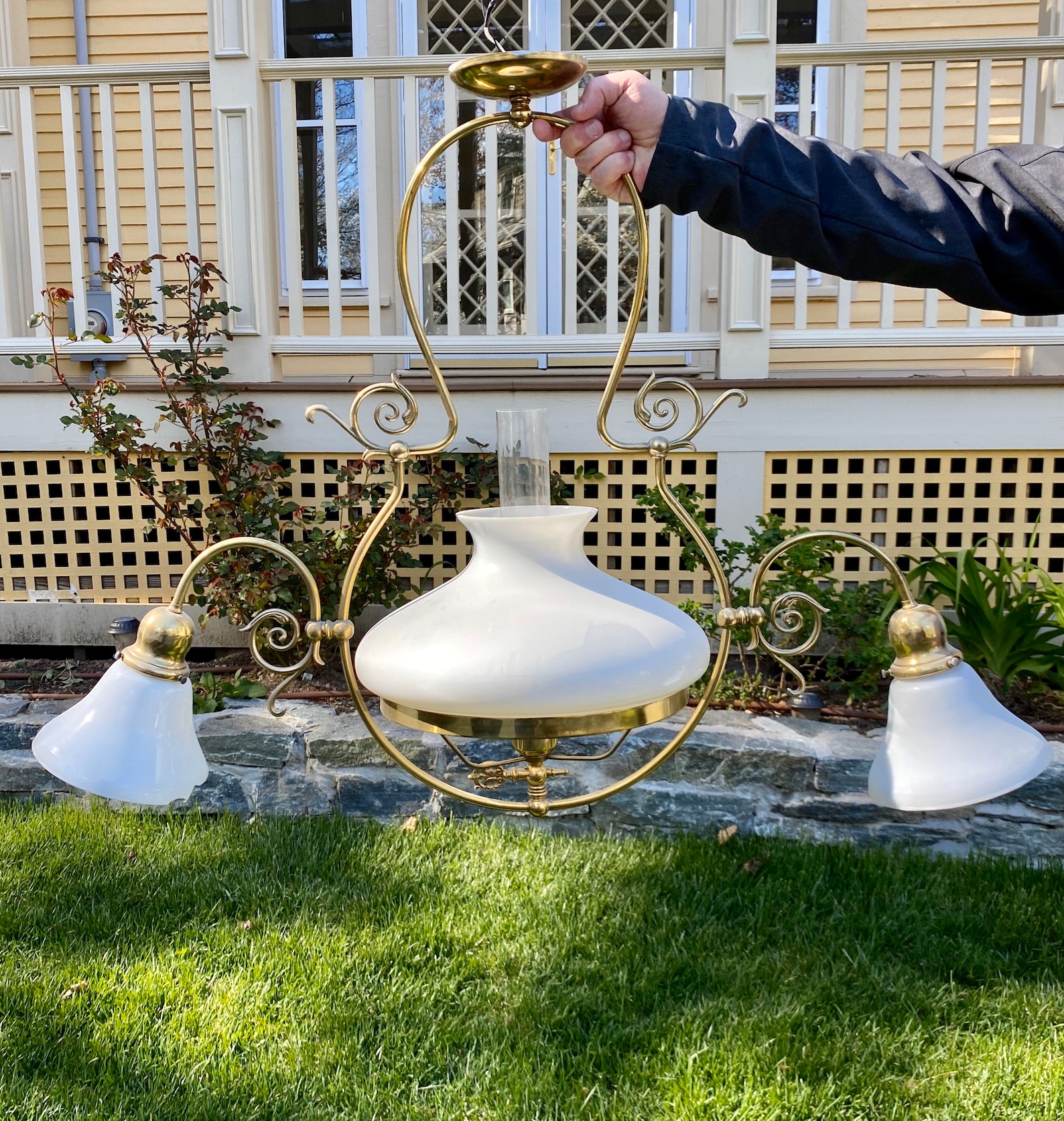 Vintage 3-light Pool Lamp Kitchen Island Light Fixture Chandelier Milk ...