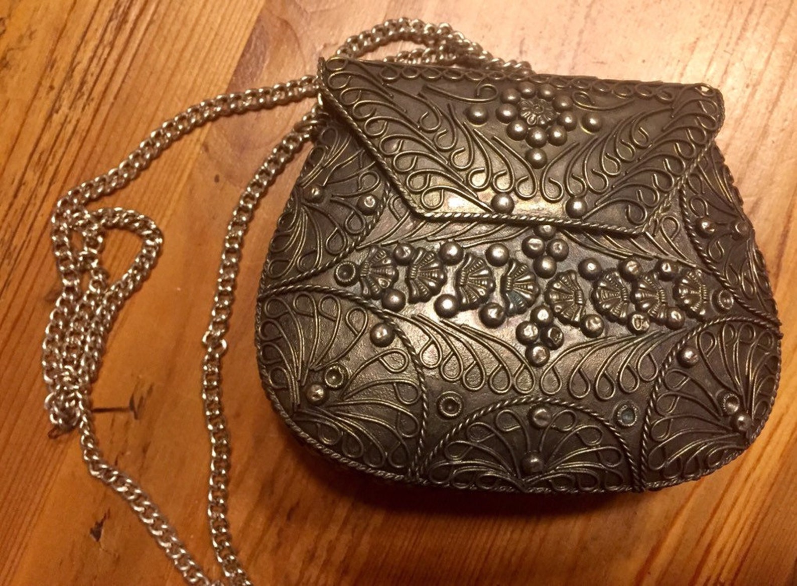 Vintage Handmade Sajai Indian Metal and Genuine Agate Gemstone Purse ...