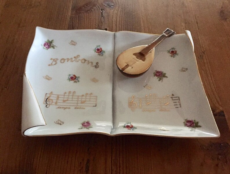 Vintage Beautiful Bonbons Dish With Musical Notes, Gold Accents and ...