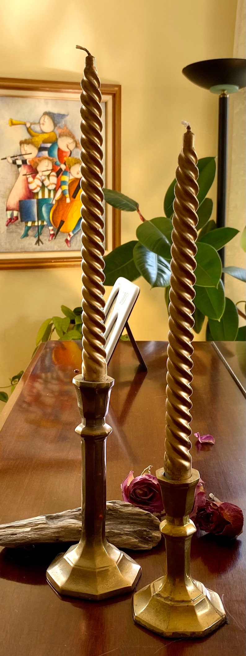 A Beautiful Pair of Vintage Solid Brass Candle Holders Candlesticks ...
