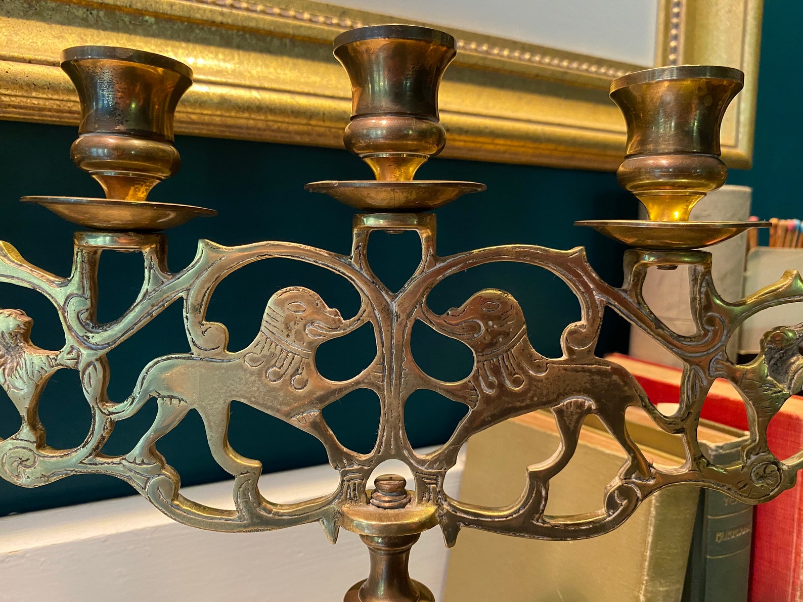 Beautiful Pair of Vintage Brass 5 Branch Candelabras Lions of Judah ...