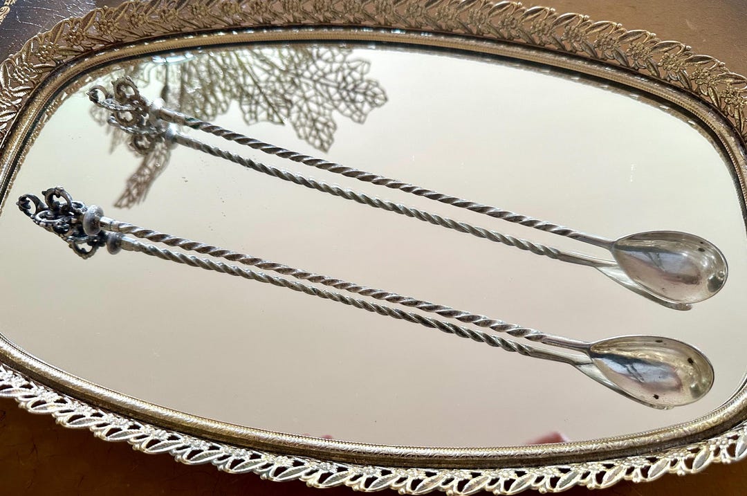 2 Antique German 800 Fine Silver Twist Handle Claret Spoons With Crown ...