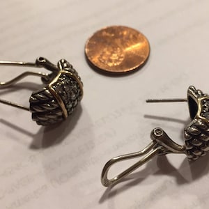 Classy Designer Two-tone Earrings With Clear Gemstones and Omega Back ...