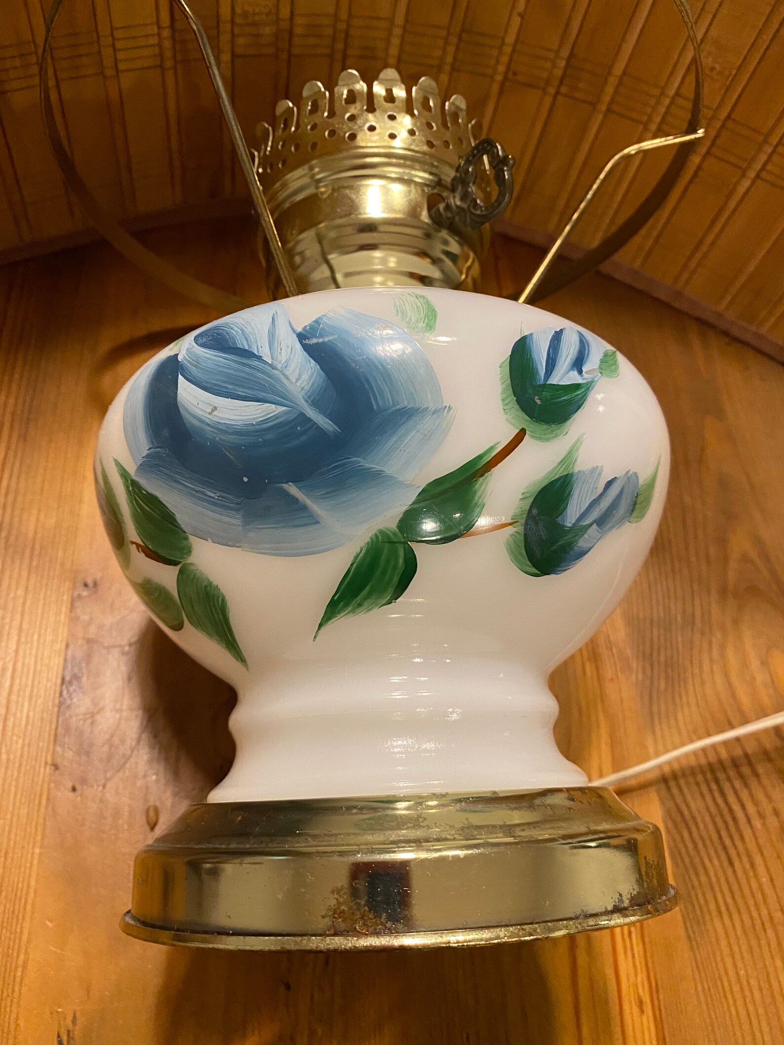 Vintage Floral Milk Glass Hurricane Lamp Base Working With Glass ...