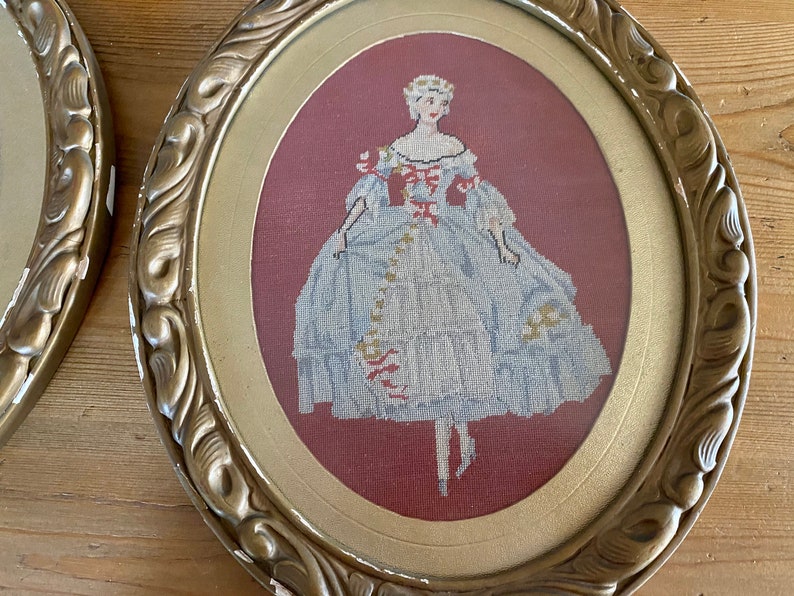 Antique Needlepoint Pair Victorian Portraits of A Woman and A - Etsy