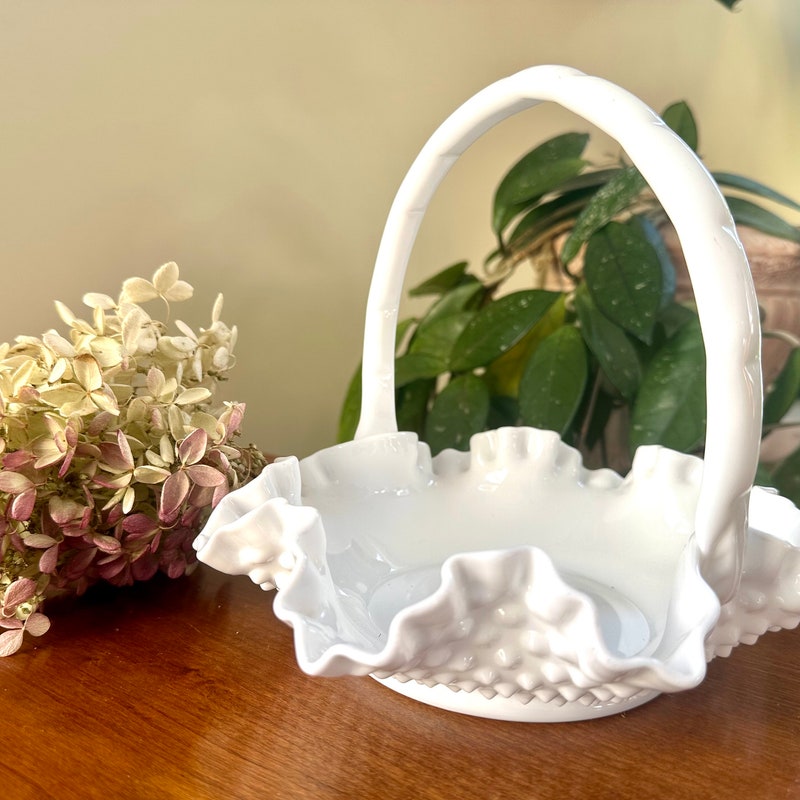 Milk Glass Basket - Etsy