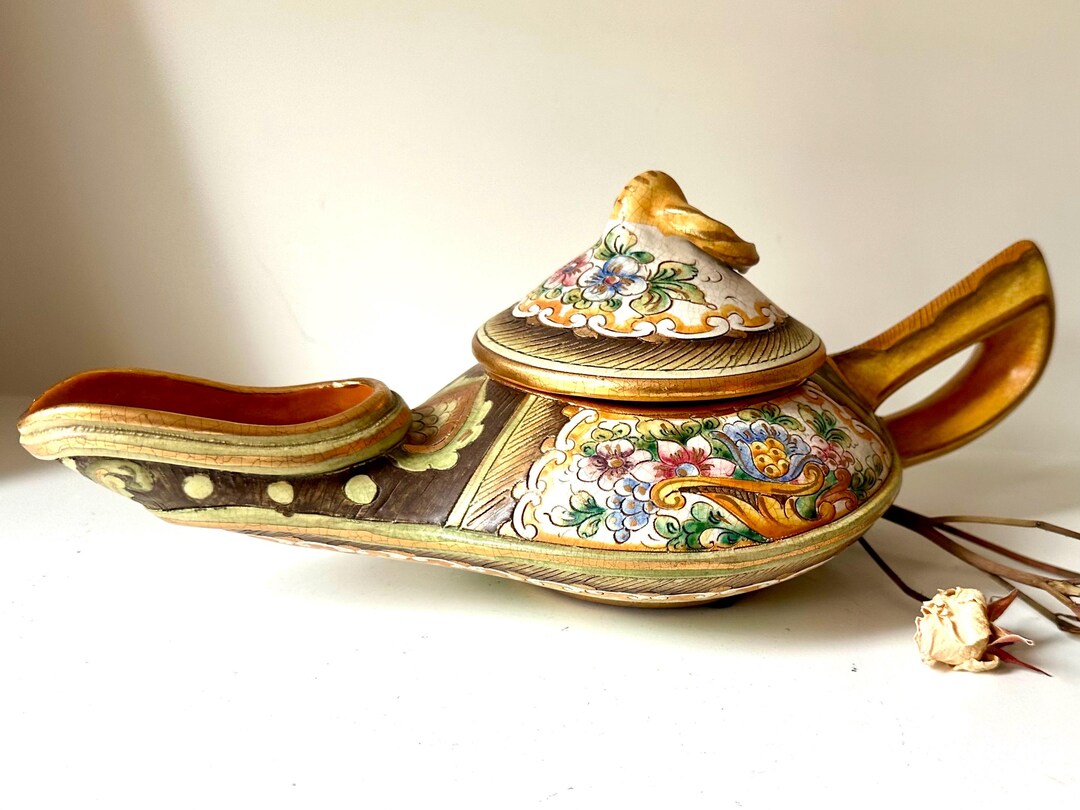 Vintage Deruta Ceramic Aladdin Lamp: Hand-painted Italian Teapot ...