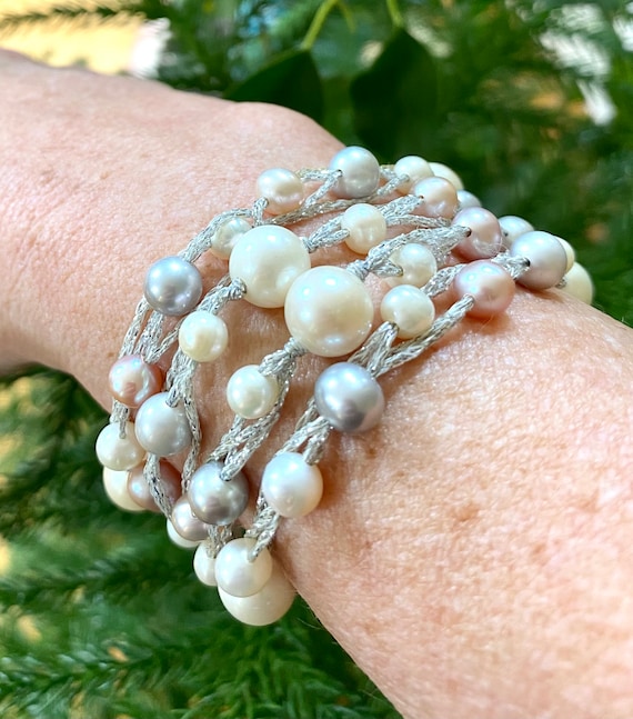 Stunning Pearl and Sterling Silver Boho Multi Strand Bead Bracelet With 925 Silver Slide in Clasp 7 AS60 Etsy UK