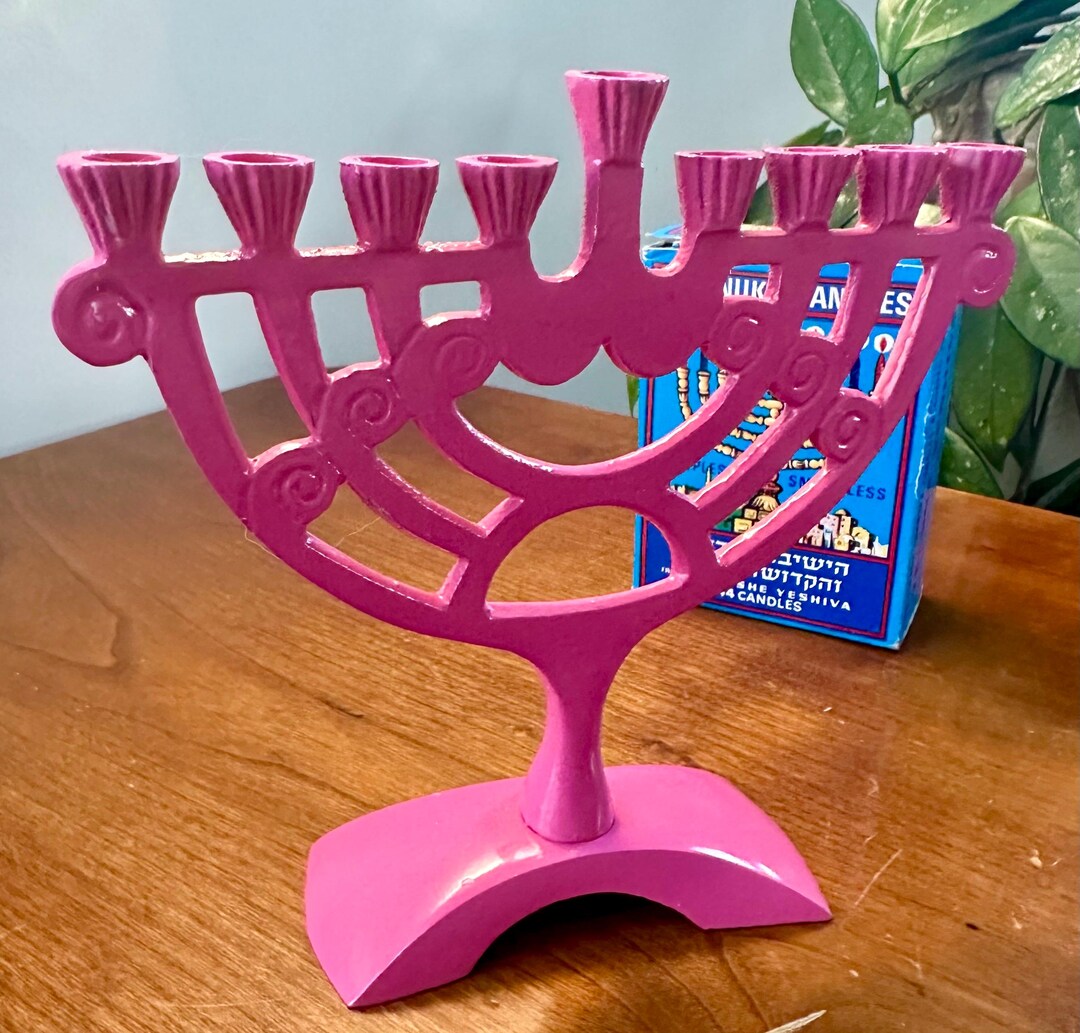 A Footed Hanukkah Menorah Chanukia Painted Metal Vintage Hanukkiah ...