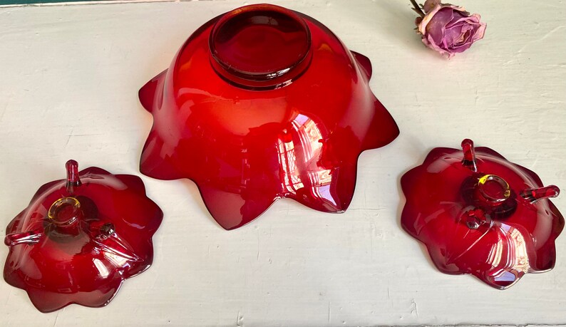 Vintage Rare Fenton 848 Lotus Amberina Ruby Red Orange Glass - Etsy