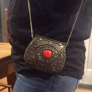 Vintage Handmade Sajai Indian Metal and Genuine Agate Gemstone Purse ...