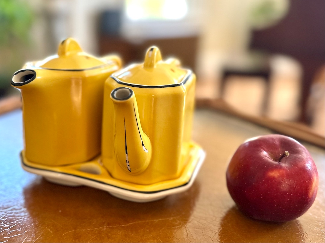 Vintage Twin Tea Set in Yellow by Hall Pottery, USA Collectible Pottery ...