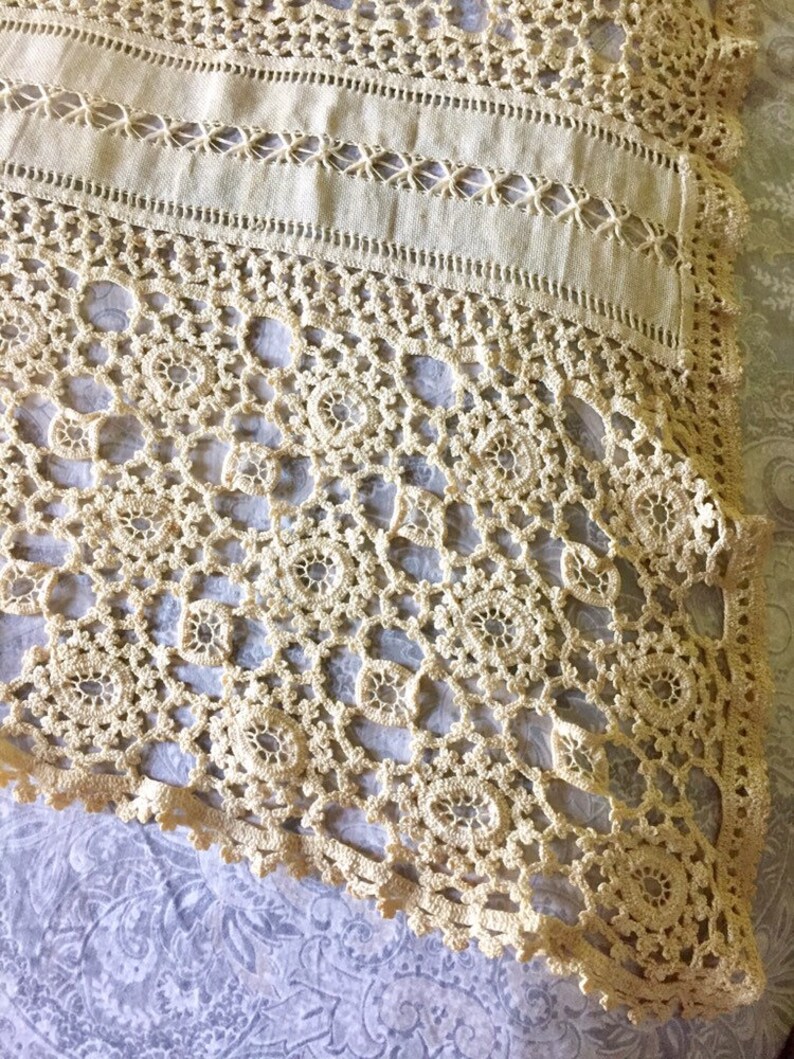 Vintage Handmade Crocheted Linen Heirloom Bedspread Coverlet Tablecloth ...
