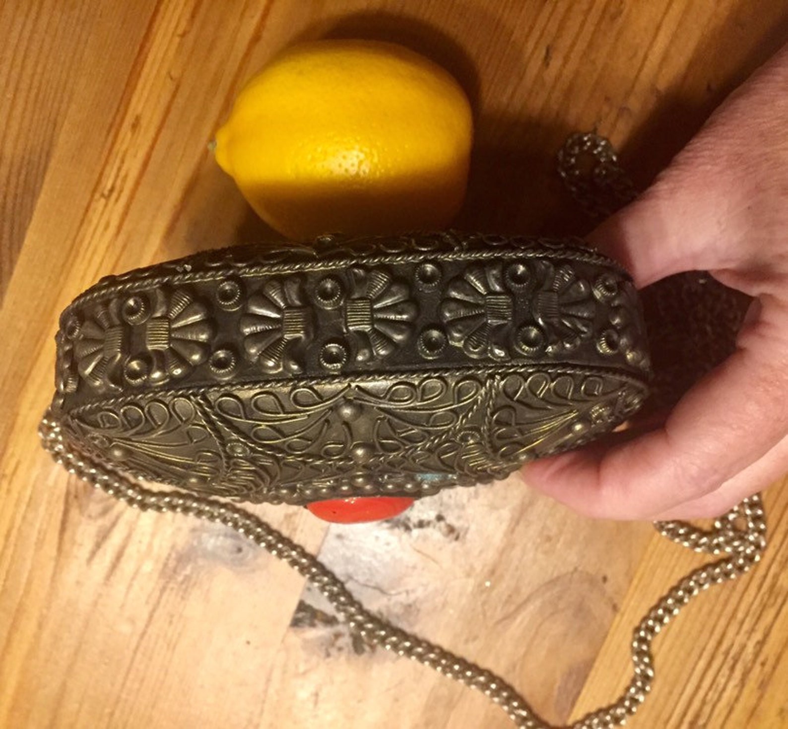 Vintage Handmade Sajai Indian Metal and Genuine Agate Gemstone Purse ...