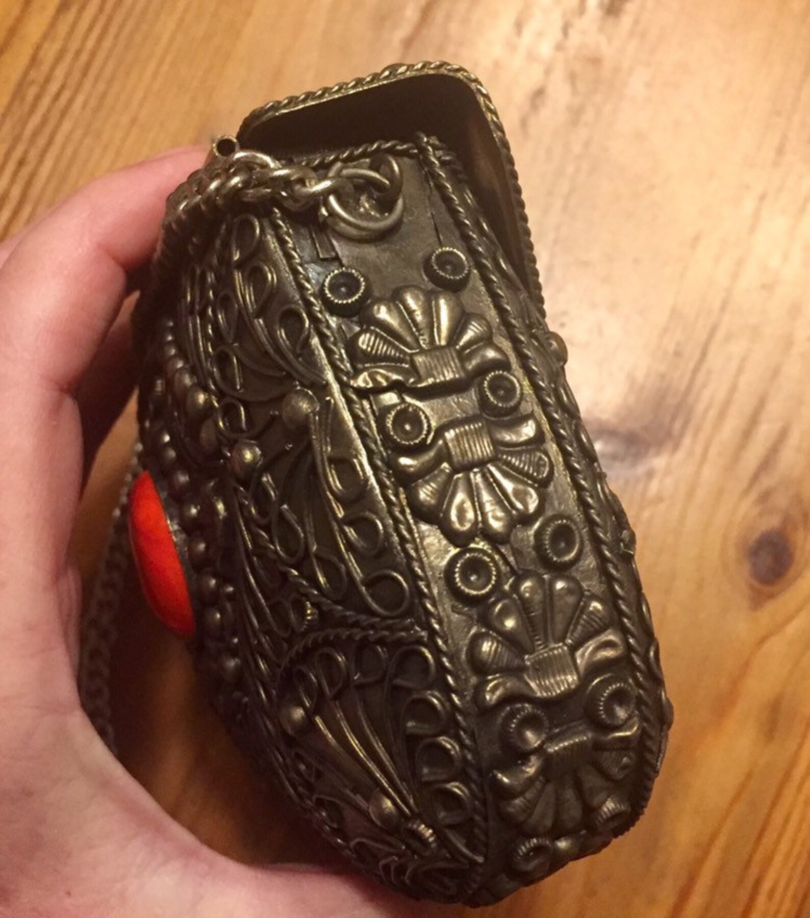 Vintage Handmade Sajai Indian Metal and Genuine Agate Gemstone Purse ...