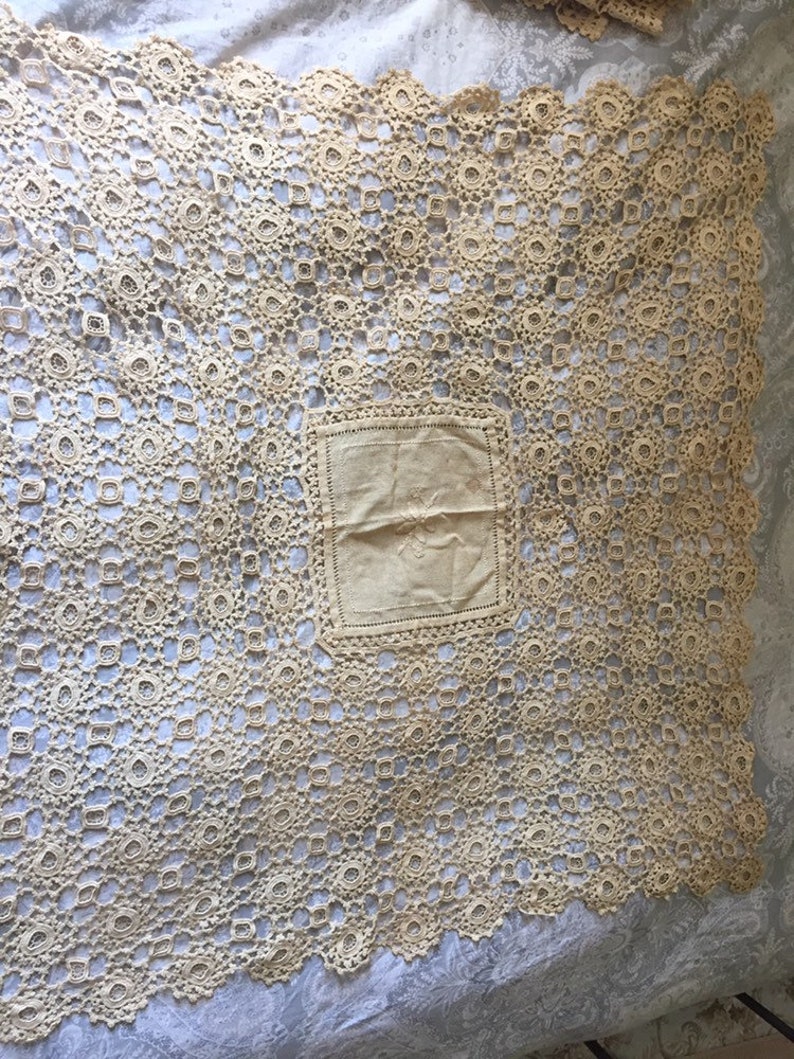 Vintage Handmade Crocheted Linen Heirloom Bedspread Coverlet Tablecloth ...