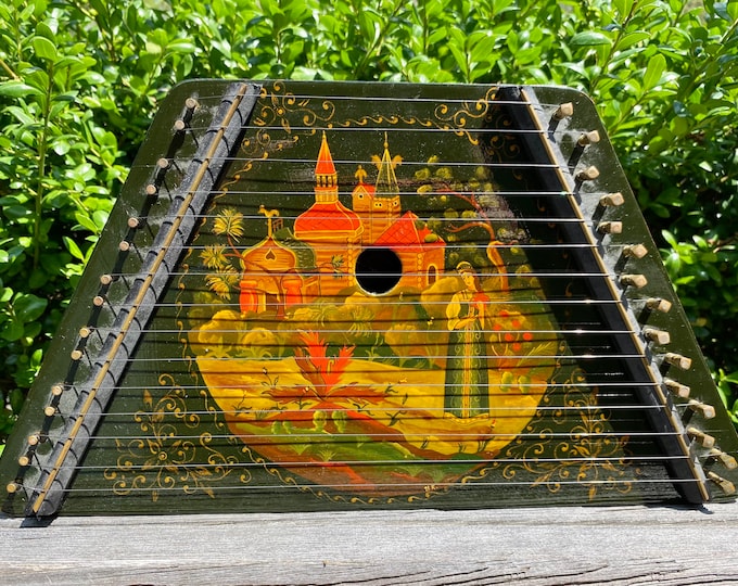 Vintage Russian Hand Painted Black Lacquer Gusli Psaltery Russian Lap ...