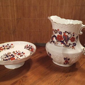 Vintage Aynsley Bone China Pitcher Jug and Footed Dish Set Exquisite ...