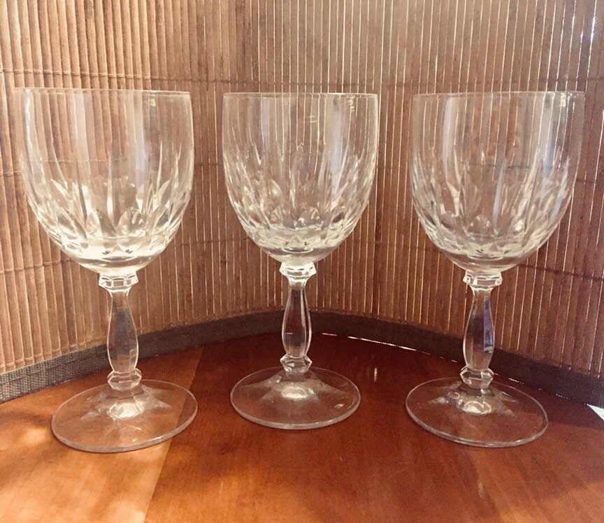 Set Of 3 Cut Crystal Wine Or Water Goblets OL95 | Etsy