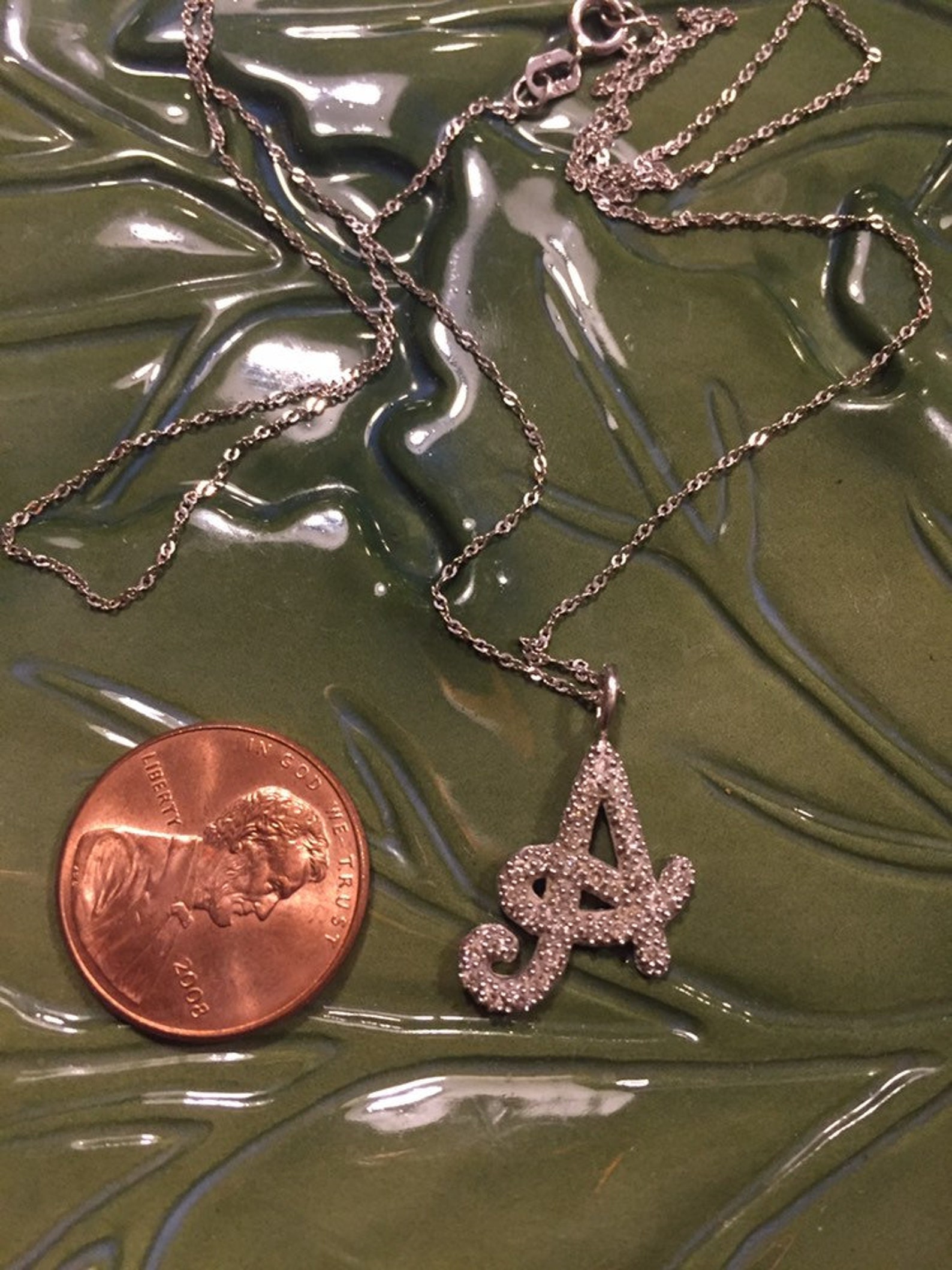 White 14K Solid Gold and Diamonds Initial Letter A in Cursive - Etsy