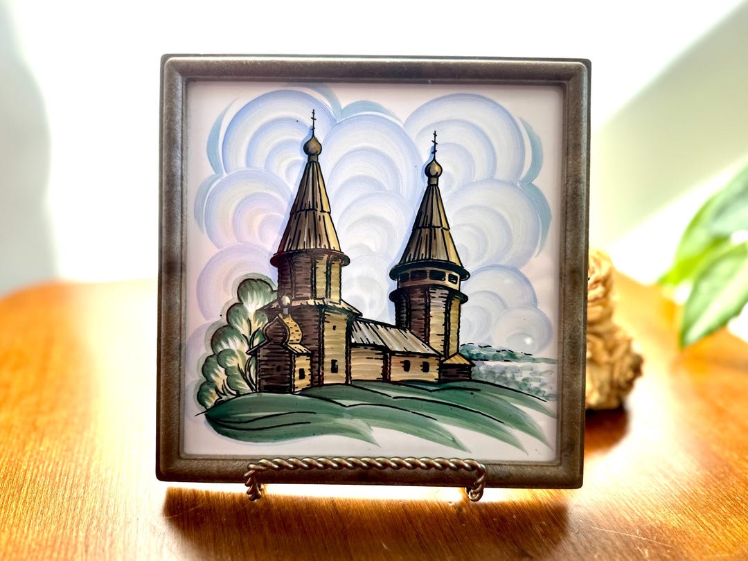 Russian Soviet Hand Painted Ceramic Tile Art Framed Wall Decor Wall ...