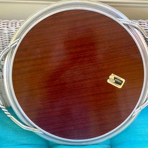 1950s Round Tray 18” Faux Wood Cyanamid Co. Formica With Wrought ...