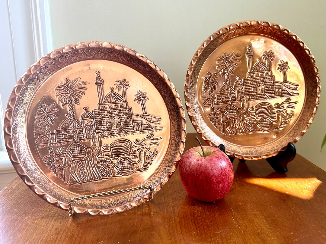 2 Embossed Copper Identical Wall Plates Israel Judaica Design Wall ...