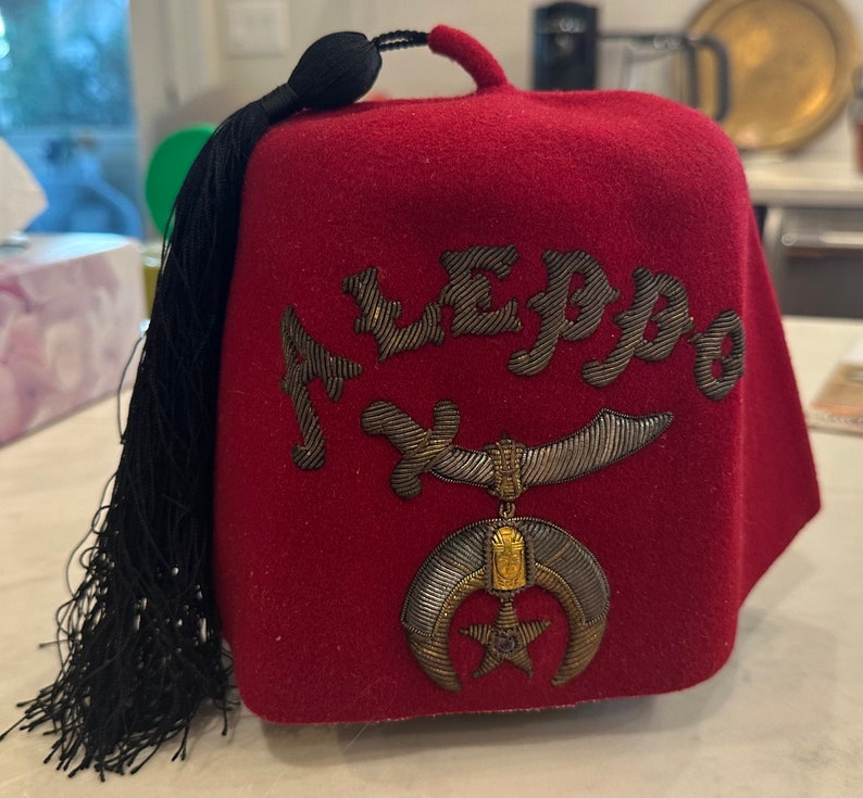 Antique Masonic Shriner’s Fez Hat Masonic Aleppo Tassel With Case Size ...