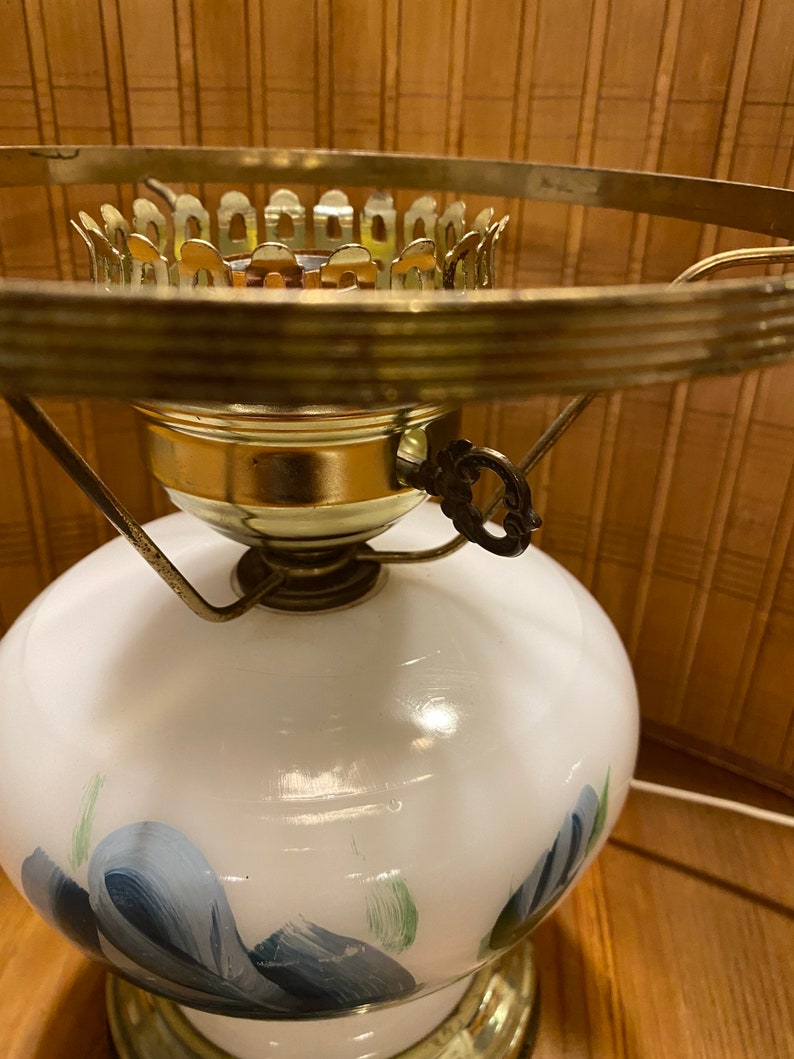 Vintage Floral Milk Glass Hurricane Lamp Base Working With Glass ...