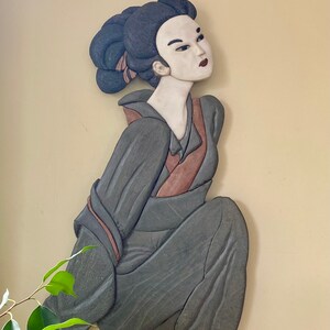 Geisha Natural Stone Wall Plaque Relief, Artist Signed, Large Stunning ...