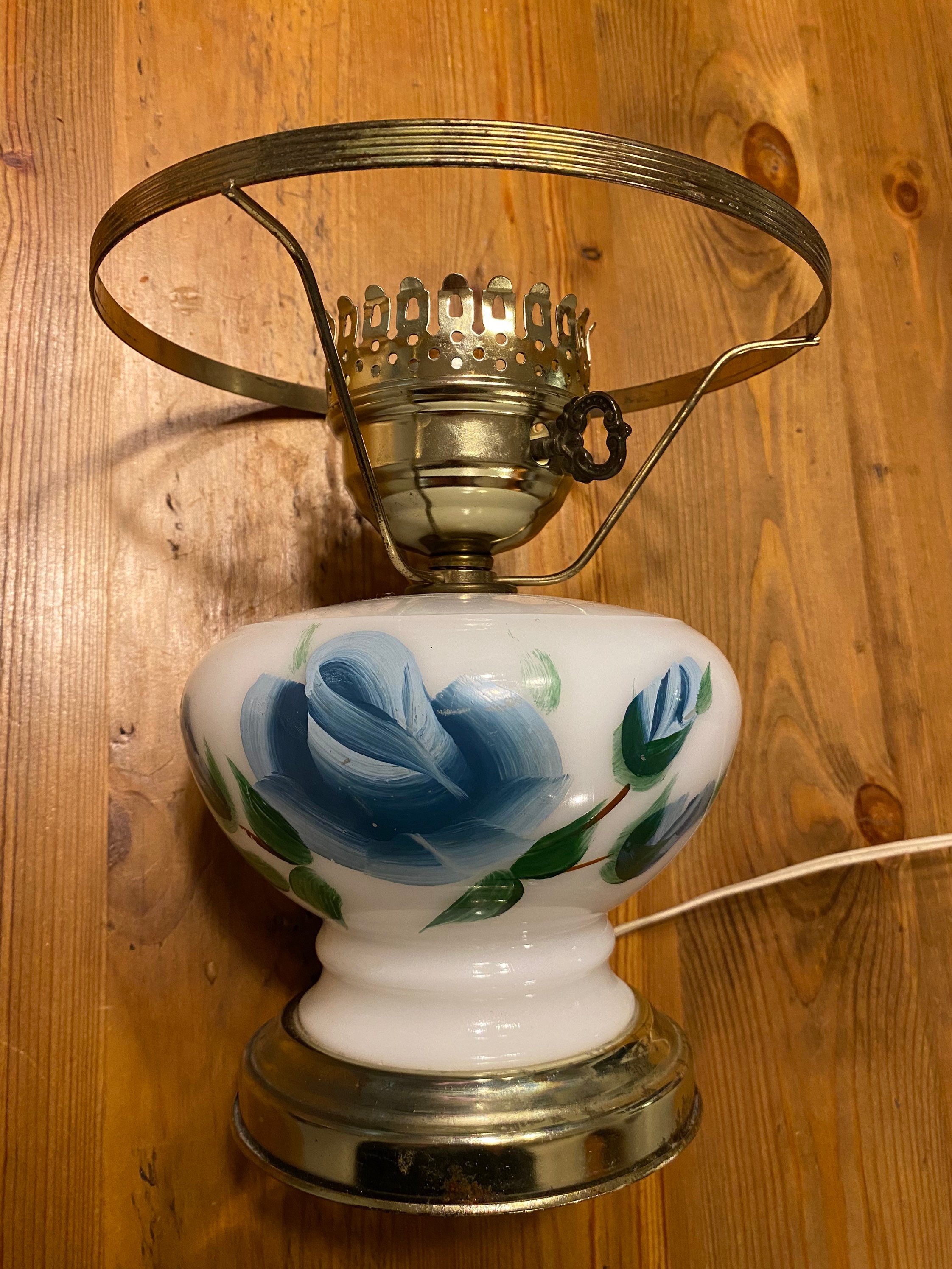 Vintage Floral Milk Glass Hurricane Lamp Base Working With - Etsy