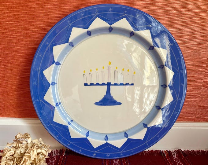 Hand Painted Hanukkah Plate: Large Ceramic Menorah Platter (14.5") - Etsy