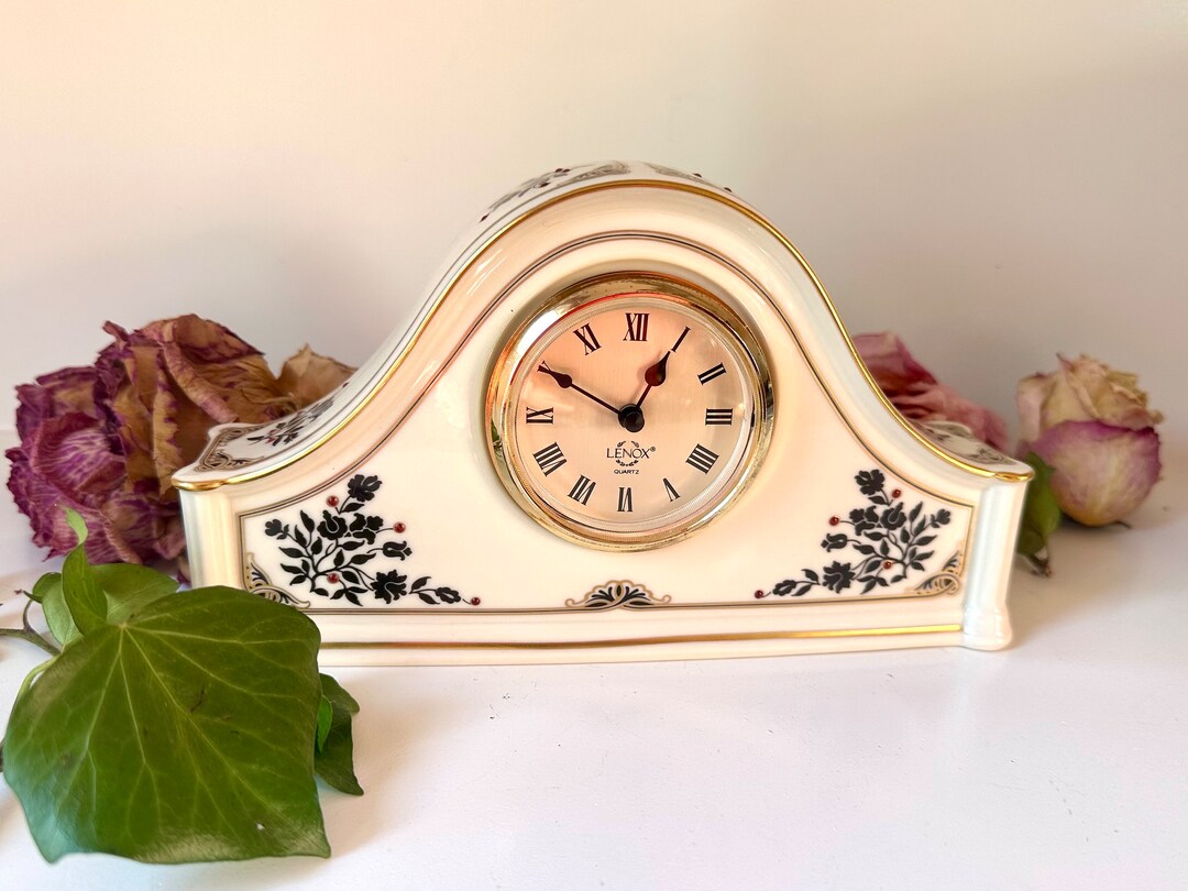 Vintage Madison by Lenox Mantel Clock Floral Classic Gold Trim Gold ...
