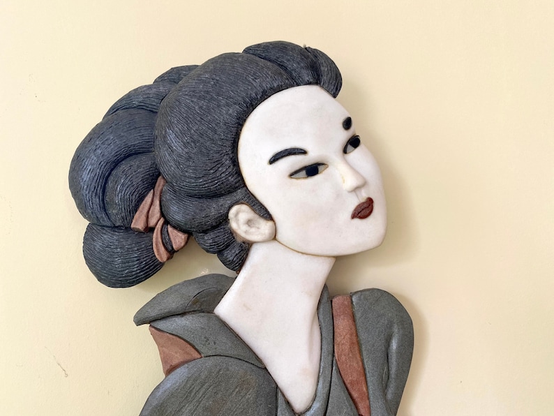 Geisha Natural Stone Wall Plaque Relief Artist Signed Large - Etsy